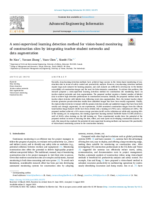 (PDF) A semi-supervised learning detection method for vision-based monitoring of construction ...