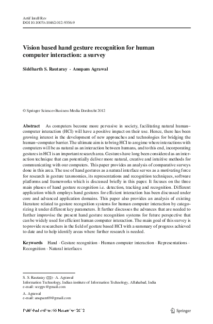 (PDF) Vision based hand gesture recognition for human computer ...