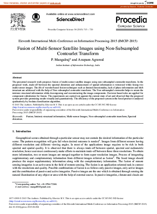 Pdf Fusion Of Multi Sensor Satellite Images Using Non Subsampled Contourlet Transform Anupam 