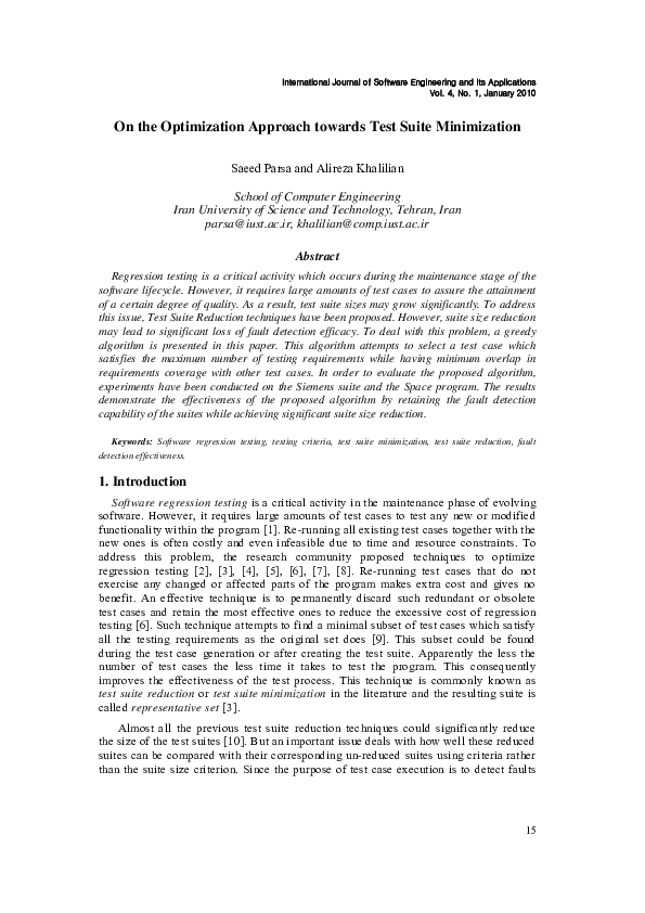 Pdf On The Optimization Approach Towards Test Suite Minimization