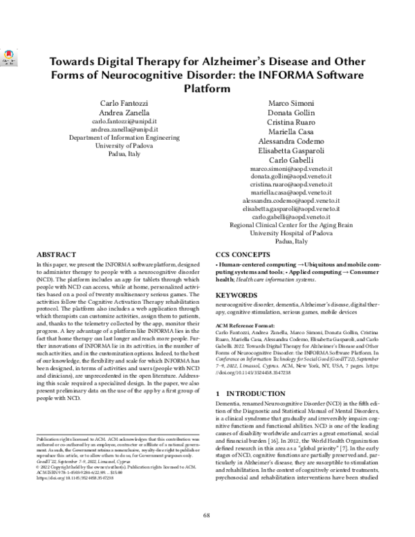 (PDF) INFORMA: Digital Therapy for Neurocognitive Disorders