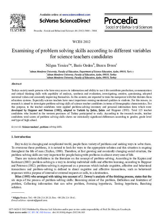 (PDF) Examining of Problem Solving Skills According to Different ...