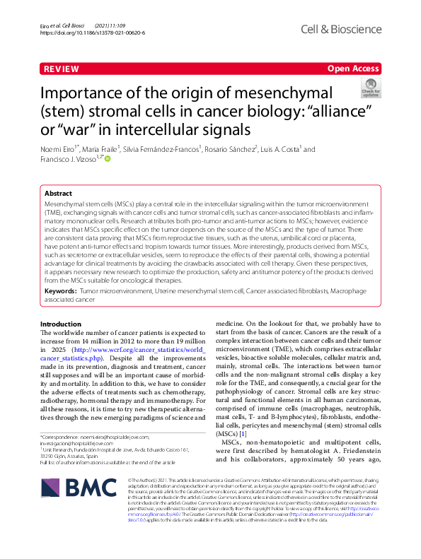 (PDF) Importance of the origin of mesenchymal (stem) stromal cells in cancer biology: “alliance ...