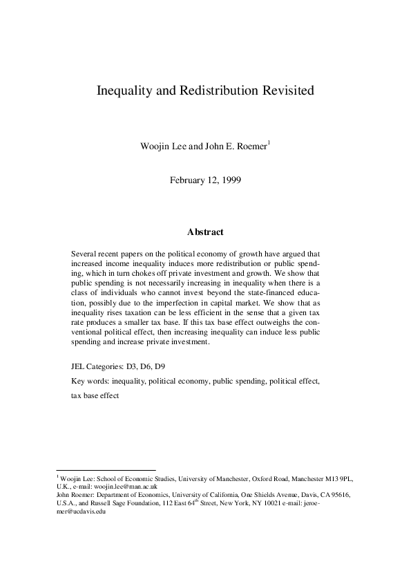 (PDF) Inequality and redistribution revisited
