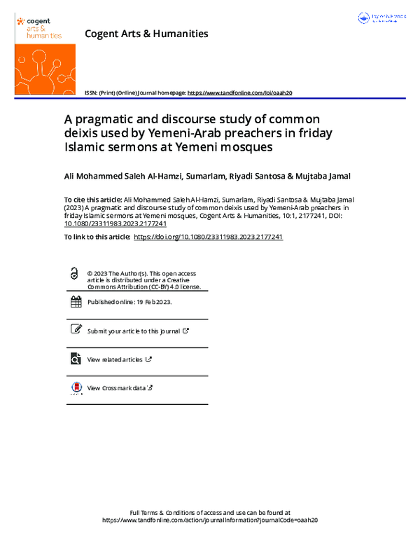 (PDF) A pragmatic and discourse study of common deixis used by Yemeni ...