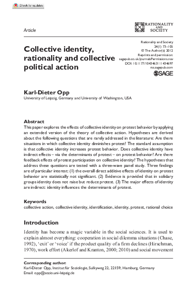 (PDF) Collective identity, rationality and collective political action