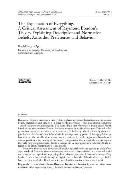 (PDF) The Explanation of Everything. A Critical Assessment of Raymond Boudon’s Theory Explaining ...