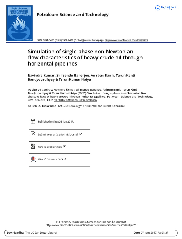 (PDF) Simulation of single phase non-Newtonian flow characteristics of heavy crude oil through ...