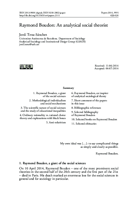 (PDF) Raymond Boudon. Un teórico social analítico