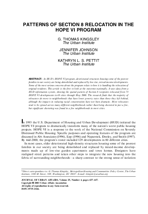 (PDF) Patterns of Section 8 Relocation in the Hope vi Program