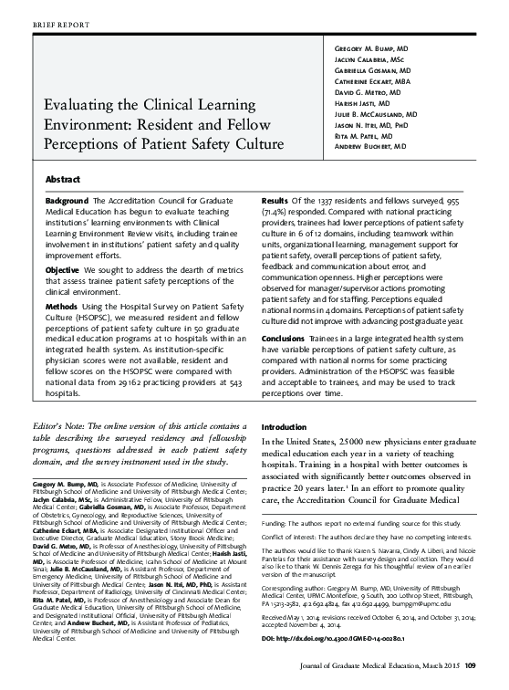 (PDF) Assessing Trainee Views on Patient Safety Culture