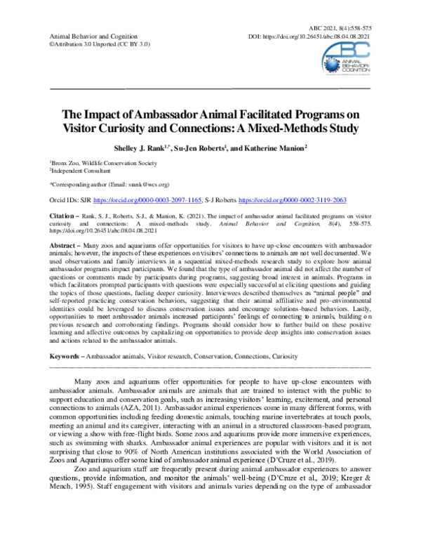 (PDF) The Impact of Ambassador Animal Facilitated Programs on Visitor ...
