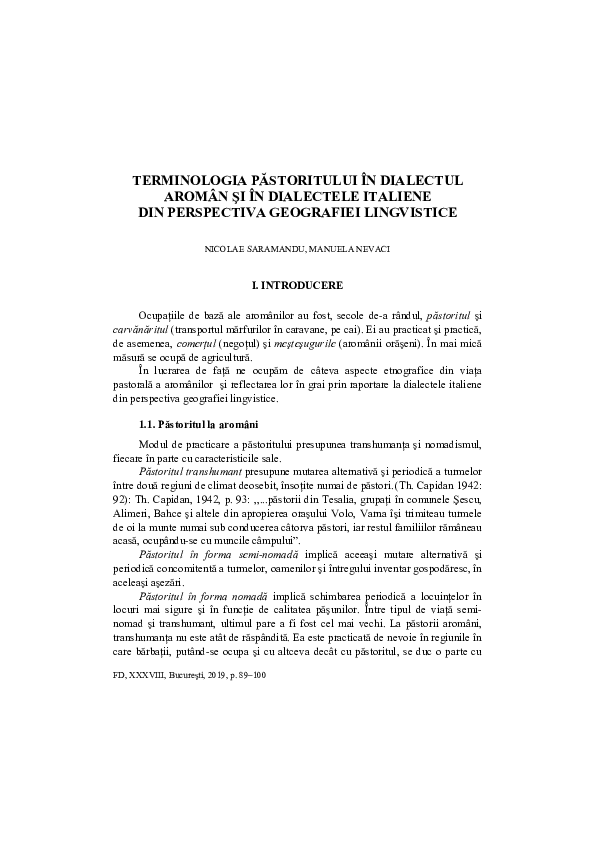(PDF) Terminologia păstoritului în dialectul aromân şi în dialectele ...