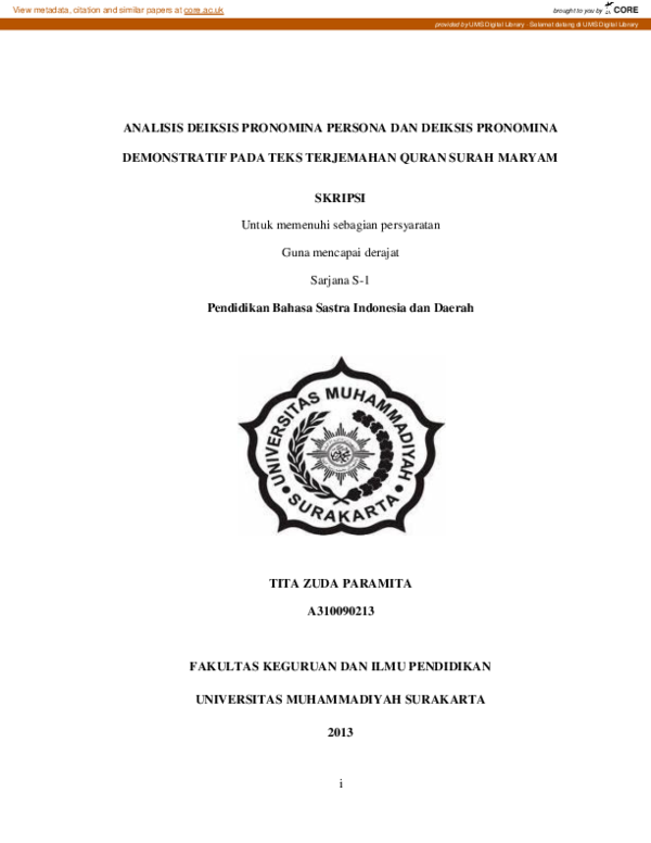 (PDF) Analisis Deiksis Pronomina Persona Dan Deiksis ...