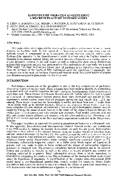 Pdf Radionuclide Migration Analysis Using A Discrete Fracture Network Model