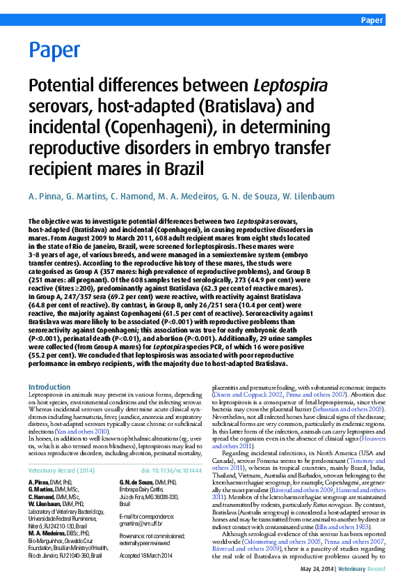 (PDF) Potential differences between Leptospira serovars, host-adapted ...