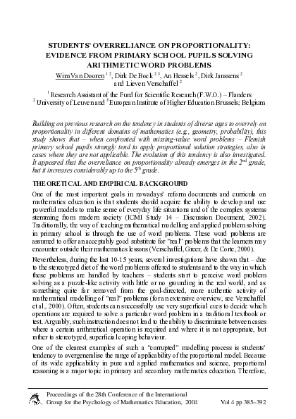 (PDF) Students'Overreliance on Proportionality: Evidence from Primary School Pupils Solving ...