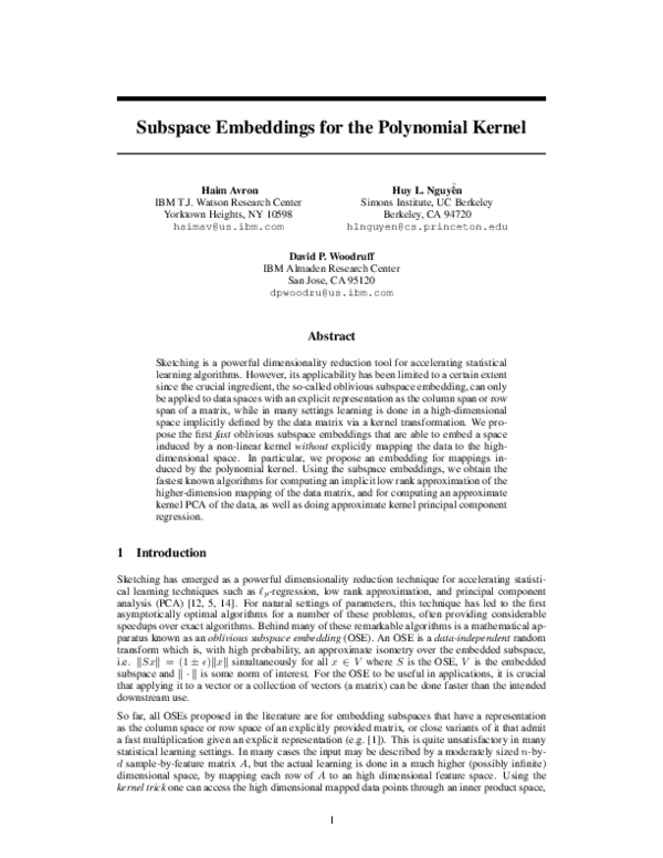 (PDF) Subspace embeddings for the polynomial kernel