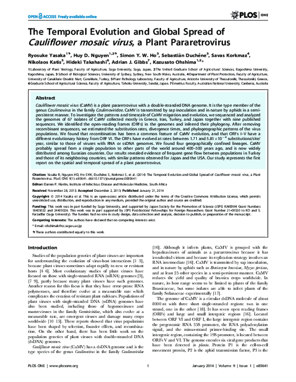 (PDF) The Temporal Evolution and Global Spread of Cauliflower mosaic ...