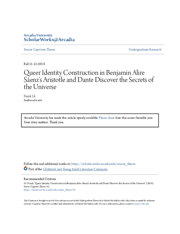(PDF) Queer Identity Construction in Benjamin Alire Sáenz’s Aristotle ...