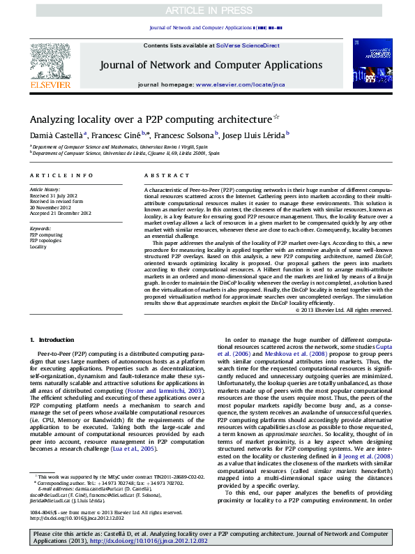 (PDF) Analyzing locality over a P2P computing architecture