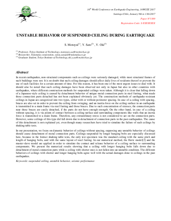 (PDF) Unstable Behavior of Suspended Ceiling During Earthquake