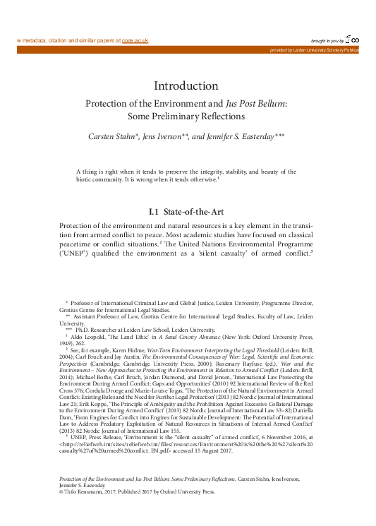 (PDF) Introduction: Protection of the Environment and Jus Post Bellum ...