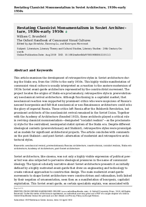 (PDF) Restating Classicist Monumentalism in Soviet Architec ture, 1930s ...