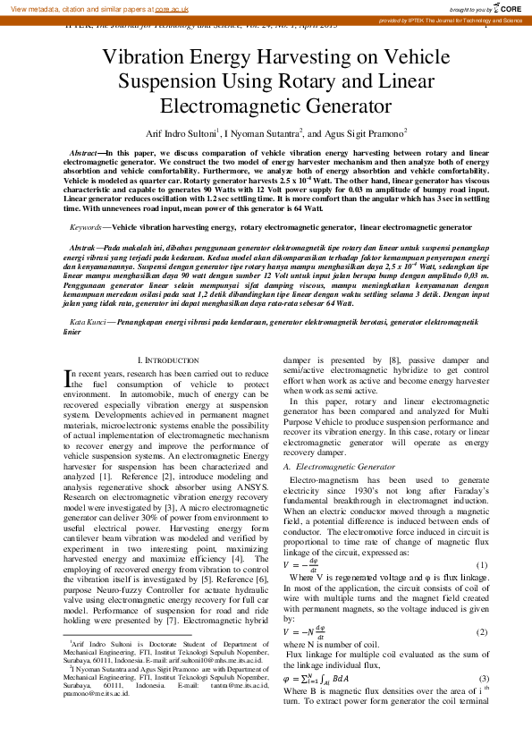 (PDF) Vibration Energy Harvesting on Vehicle Suspension Using Rotary and Linear Electromagnetic ...