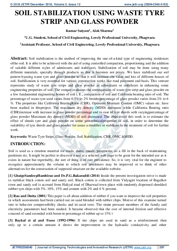 (PDF) Soil Stabilization Using Waste Tyre Strip and Glass Powder