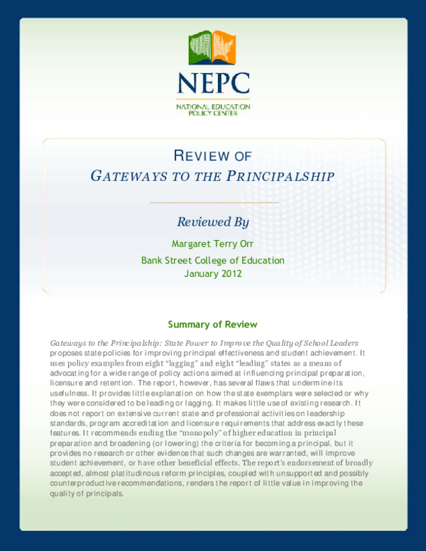 (PDF) Review of "Gateways to the Principalship
