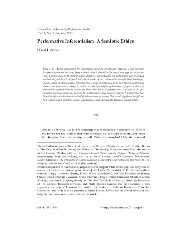 (PDF) Performative Inferentialism: A Semiotic Ethics | David LaRocca, Ph.D. - Academia.edu