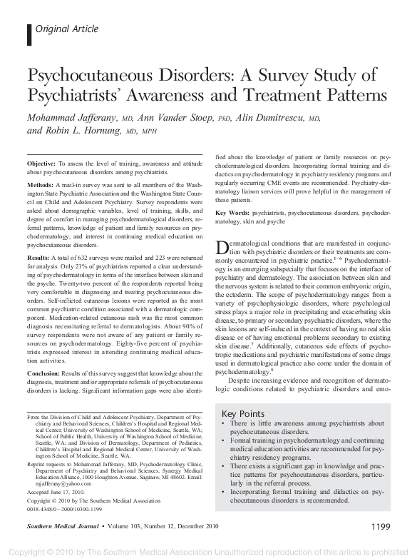 (PDF) Psychocutaneous Disorders: A Survey Study of Psychiatristsʼ ...
