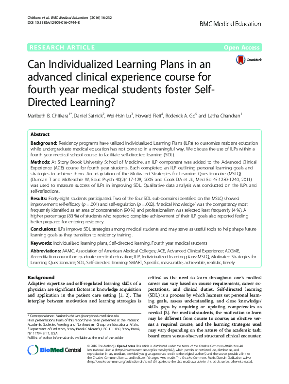 (PDF) Can Individualized Learning Plans in an advanced clinical ...
