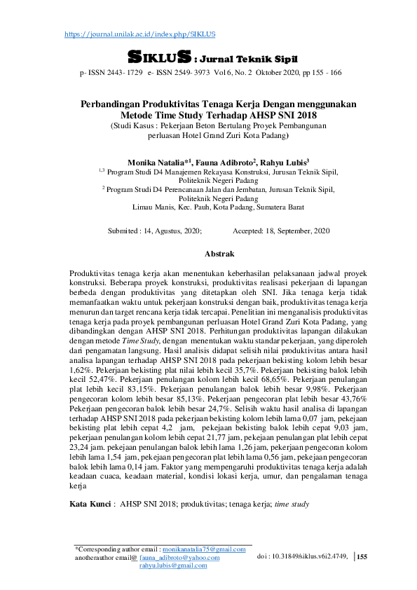 (PDF) Perbandingan Produktivitas Tenaga Kerja Dengan Metode Time Study ...