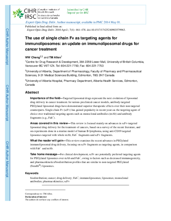 (PDF) The use of single chain Fv as targeting agents for ...