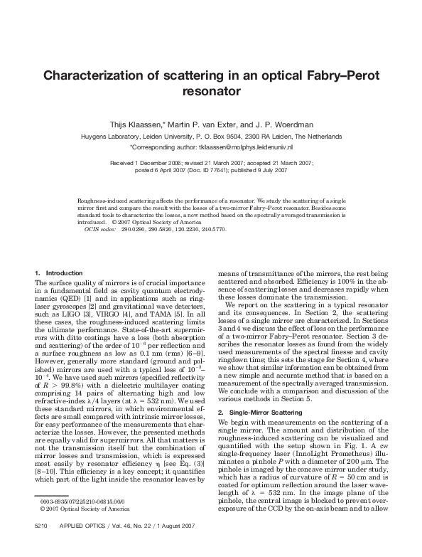 (PDF) Scattering Effects in Optical Fabry-Perot Resonators