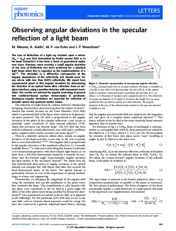 (PDF) Observing angular deviations in the specular reflection of a light beam
