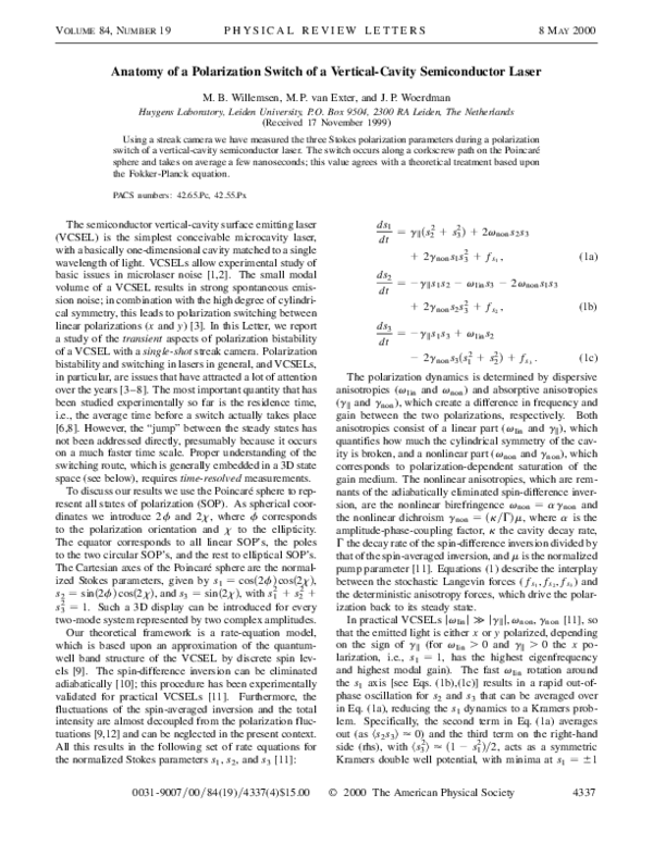 (PDF) Anatomy of a Polarization Switch of a Vertical-Cavity Semiconductor Laser