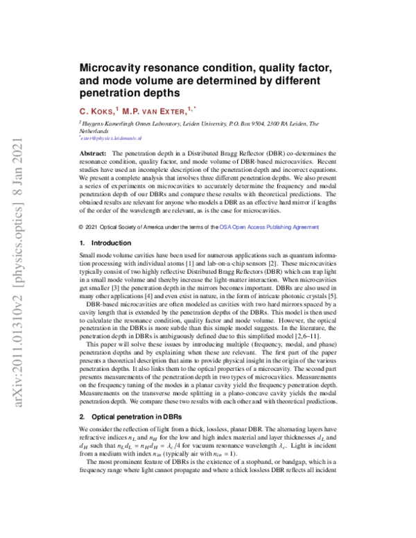 (PDF) Microcavity resonance condition, quality factor, and mode volume ...