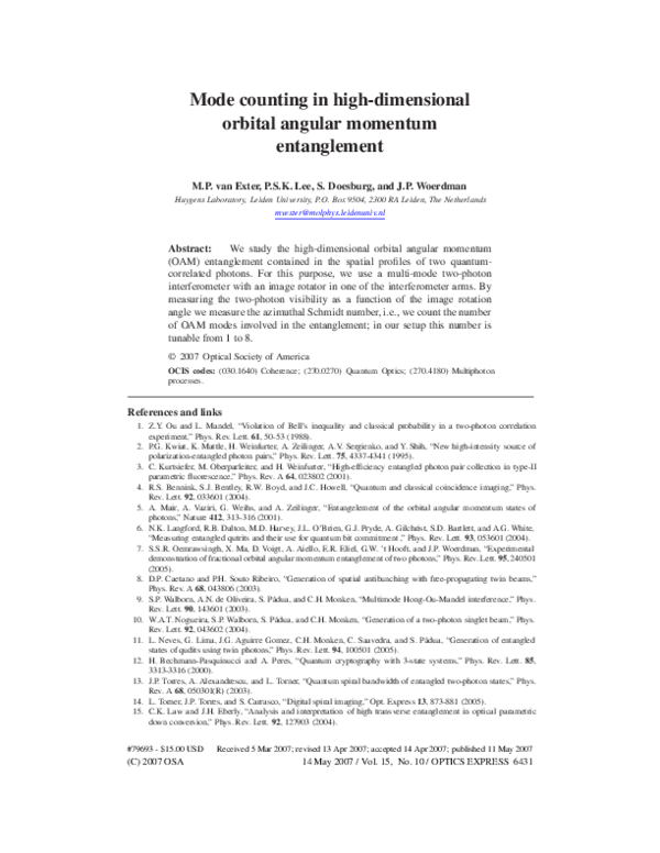 Pdf Mode Counting In High Dimensional Orbital Angular Momentum