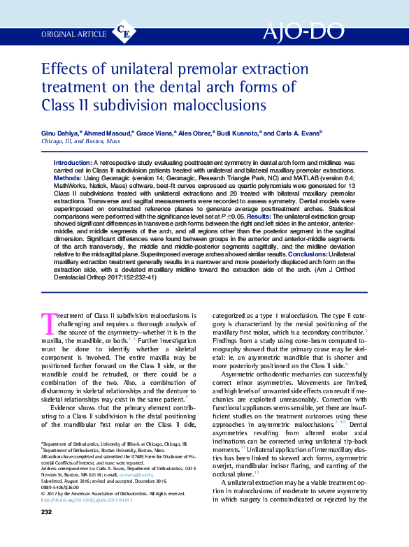 (PDF) Effects of unilateral premolar extraction treatment on the dental ...