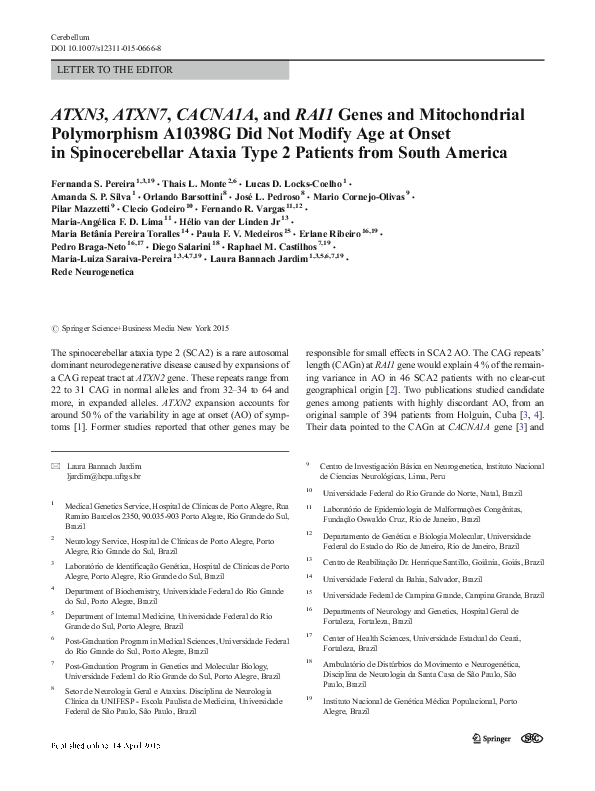 (PDF) ATXN3, ATXN7, CACNA1A, and RAI1 Genes and Mitochondrial ...