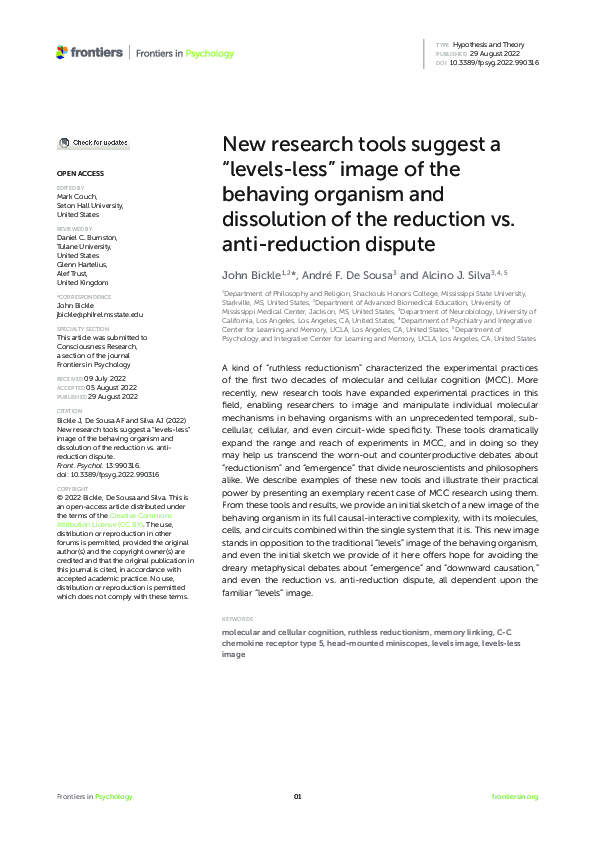 (PDF) New research tools suggest a “levels-less” image of the behaving ...