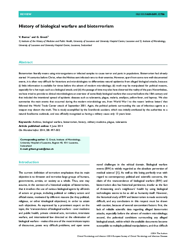 (PDF) History of biological warfare and bioterrorism