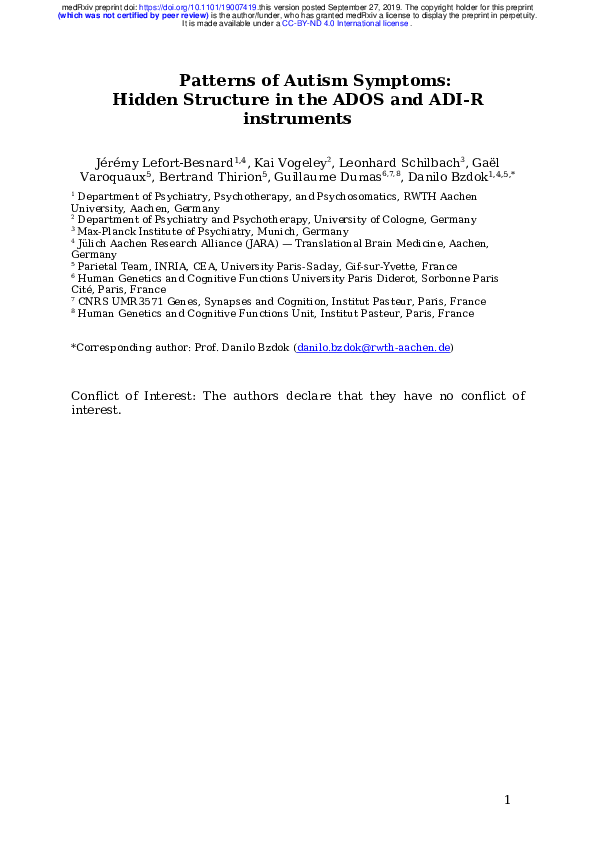 (PDF) Patterns of Autism Symptoms: Hidden Structure in the ADOS and ADI-R instruments