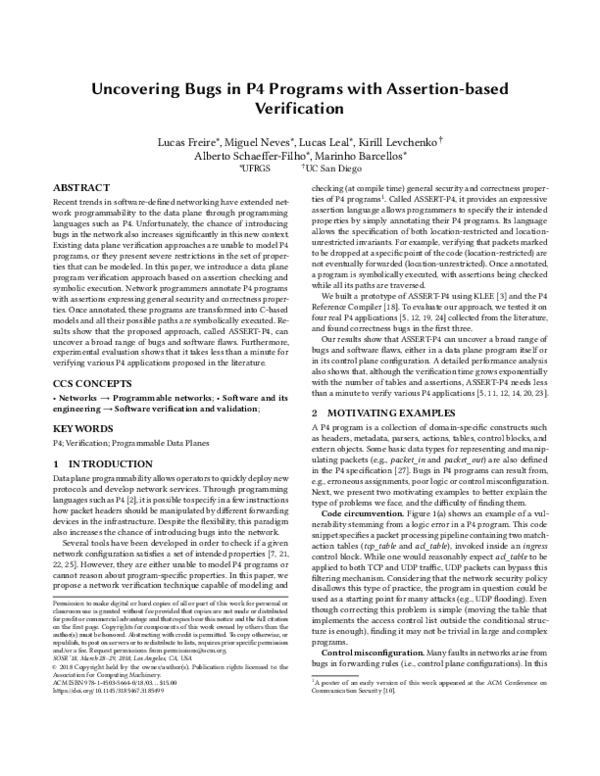 (PDF) Uncovering Bugs in P4 Programs with Assertion-based Verification