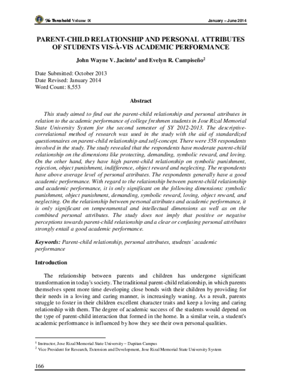 (PDF) PARENT-CHILD RELATIONSHIP AND PERSONAL ATTRIBUTES OF STUDENTS VIS ...