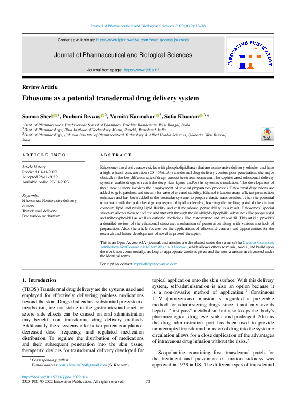 (PDF) Ethosome as a potential transdermal drug delivery system