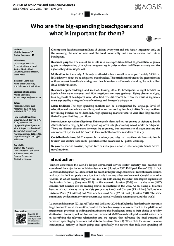 (PDF) Who are the big-spending beachgoers and what is important for ...